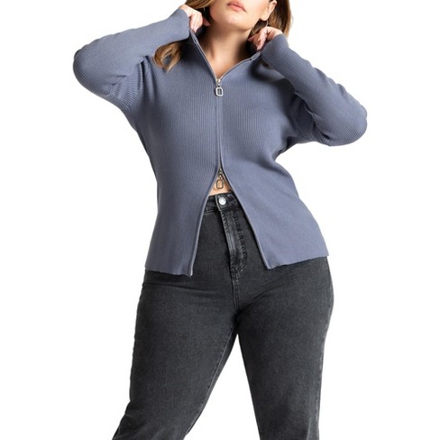 Eloquii Women's Plus Size Two Way Zipper Sweater - 18/20, Grey : Target
