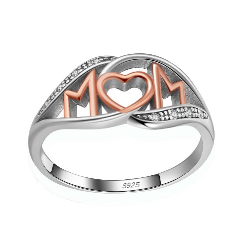 Mom Heart Ring White And Rose Gold Sterling Silver Womens Ginger Lyne ...