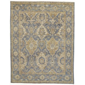 HomeRoots 2' X 3' Blue and Gold Wool Floral Hand Knotted Area Rug With ...