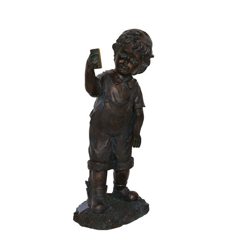 Northlight 18" Black & Bronze Boy With Cell Phone Solar Powered Outdoor ...