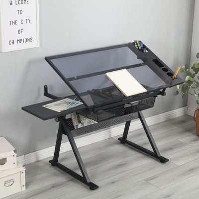 Adjustable Drafting Table with Glass Top, 0-75¡ã Tilt & Height ...