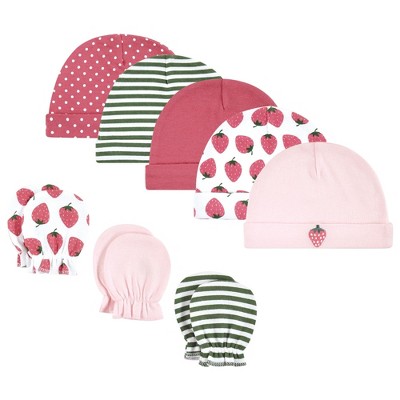 Hudson Baby Infant Girl Cotton Cap And Scratch Mitten Set, Strawberry ...