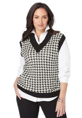 Jessica London Women's Plus Size Sweater Vest, 1x - Ivory Houndstooth ...