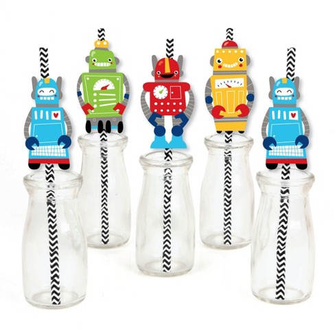 Big Dot Of Happiness Gear Up Robots - Paper Straw Decor - Birthday ...