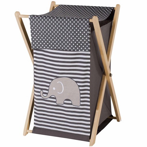 Bacati - Elephants White/gray Laundry Hamper With Wooden Frame : Target