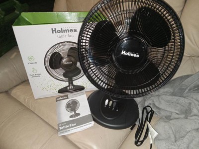 Holmes 12" Oscillating 3 Speed Adjustable Table Fan With Push Button ...
