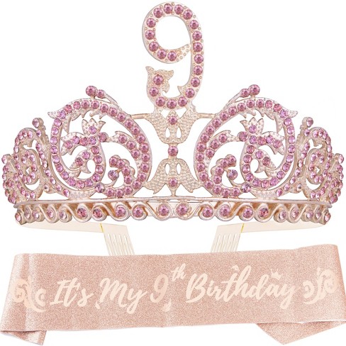 Meant2tobe 9th Birthday Sash And Tiara For Girls Pink Target
