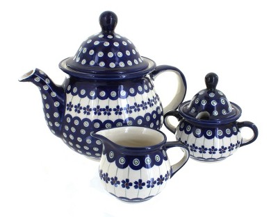 Blue Rose Polish Pottery Flowering Peacock Three Piece Tea Set : Target