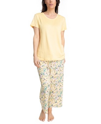 Muk Luks Womens 2 Piece Feel Good Pajama Set, Yellow/happy Floral ...
