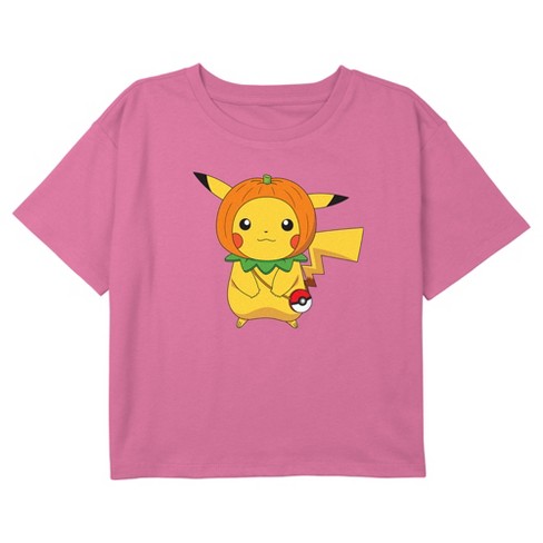 Girl's Pokemon Halloween Pumpkin Pikachu Crop Top T-shirt : Target