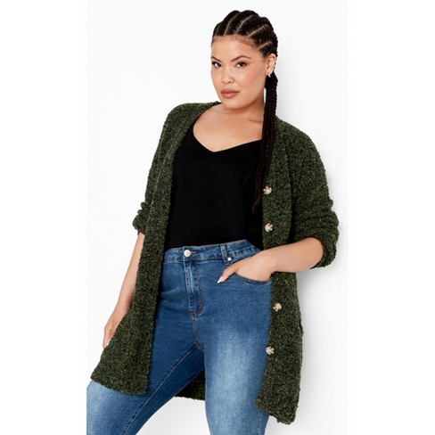 Women's Plus Size Amber Boucle Cardigan - Green | Avenue : Target
