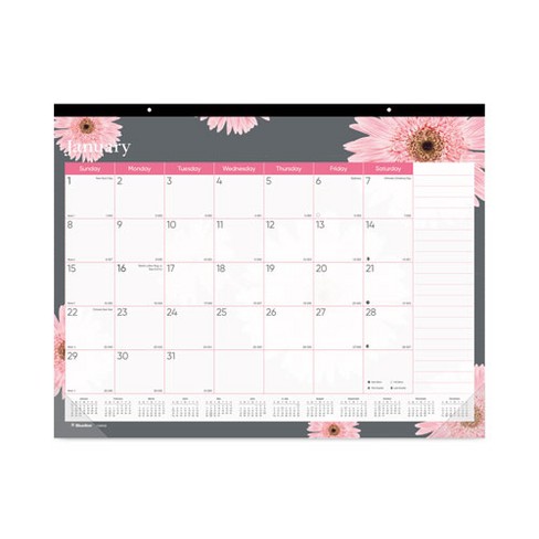 Monthly Desk Pad Calendar, Pink Daisy Artwork, 22 X 17, Pink/white ...