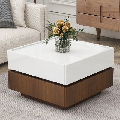 Multi-functional Square 360°rotating Coffee Table With Swivel Tabletop ...