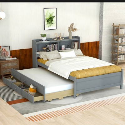 Full Size Platform Bed, Bed Frame With Twin Size Trundle Bed, Storage ...
