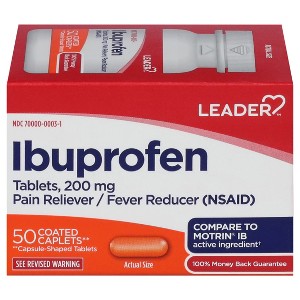 Leader Ibuprofen 200 mg Coated Caplets for Temporary Pain and Fever ...