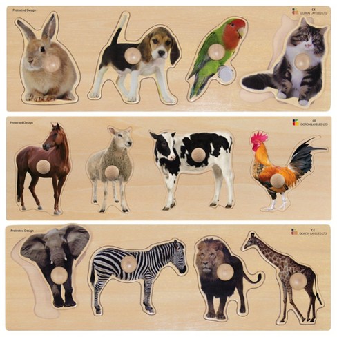 Kaplan Early Learning Large Knob Animal Puzzle Set - Set Of 3 : Target