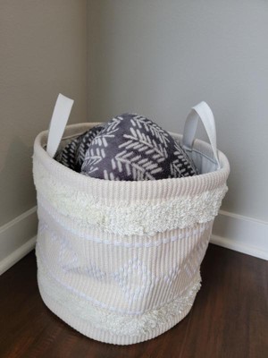Tufted Fabric Large Round Storage Basket - Khaki And Cream - Cloud ...