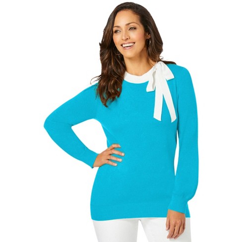 Jessica London Women's Plus Size Tie-neck Sweater - 18/20, Ocean : Target
