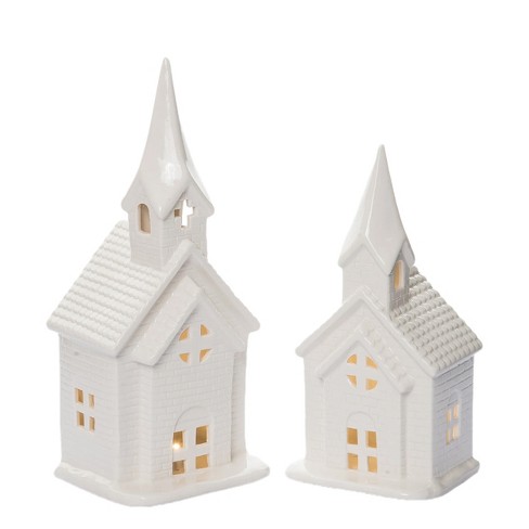 Transpac 13 In. Holiday Church Set Of 2 : Target