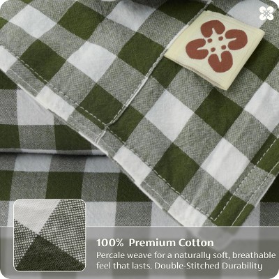 Bedsure Olive Green Queen 3 Piece Gingham Duvet Cover Set 100% Washed ...