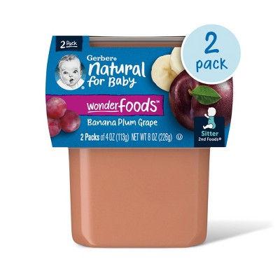 Gerber Baby Food Stage 2 Banana Plum Grape Puree Tub - 4oz/2ct : Target