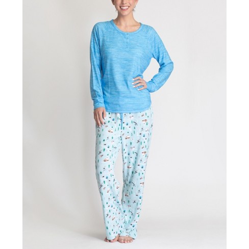 Muk Luks Womens Cozy Morning Pj Set, Ski Slopes Blue, Medium : Target