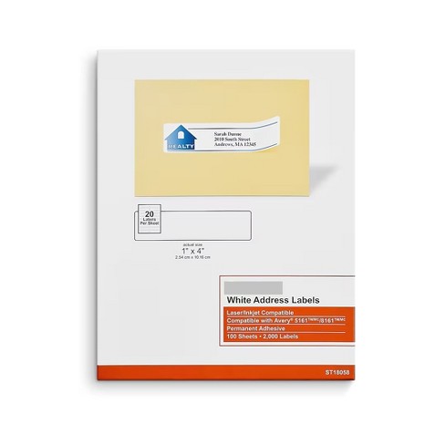 Myofficeinnovations Laser/inkjet Address Labels 1" X 4" White 20 Labels ...