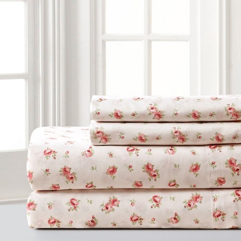 Modern Threads Sweet Rose Printed 4 Piece Sheet Set, Ivory Full : Target