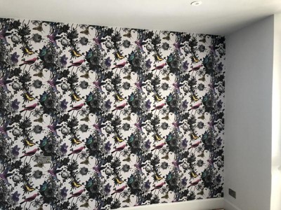 Jardin Grey Floral Birds Paste The Wall Wallpaper : Target