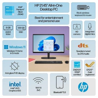 Refurbished: HP 22-DG00 22" All-in-One Desktop Pentium Silver J5040 8GB ...