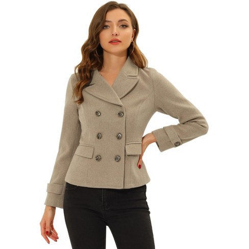Inspire Chic Women's Notched Lapel Double-breasted Pea Coat Light Brown ...