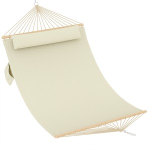 Beige Double Quilted Hammock 2-Person 450 lb Capacity, Hardwood ...