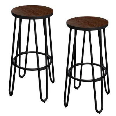 24-inch Bar Stools - Backless Barstools With Hairpin Legs, Wood Seat ...