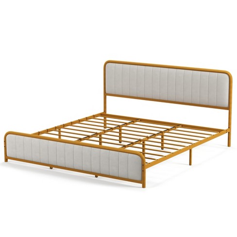 Costway King Gold Metal Bed Frame Upholstered Platform Bed With Velvet ...