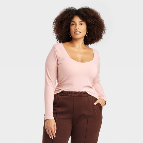 Women's Slim Fit Long Sleeve Scoop Neck Seamless T-shirt - A New Day ...