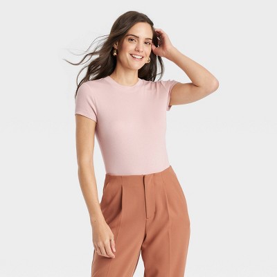 Women's Ribbed Bodysuit - A New Day™ Pink L : Target