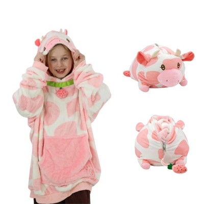 Plushible Strawberry Cow Kids Snugible Blanket Hoodie & Pillow : Target