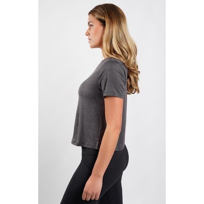 Yogalicious Cationic Two Tone Heather Short Sleeve Crop Top - Heather ...