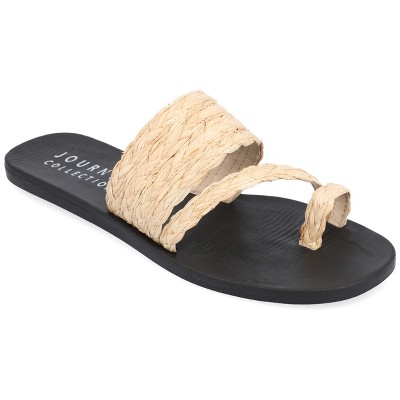 Journee Collection Womens Zindy Raffia Slip On Slide Sandal Natural 9.5 ...