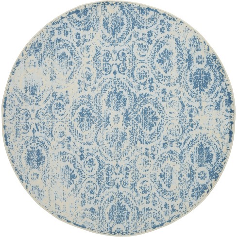 Nourison Jubilant 5'3" X Round (5' Round) Blue Area Rug Vintage French ...