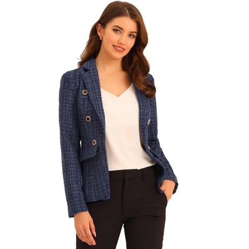 Inspire Chic Women's Elegant Long Sleeve Open Front Buttons Decor Plaid ...