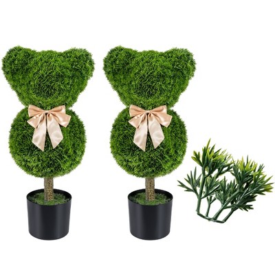 Costway 2 PCS Bear Topiary Trees with/without Pots, Sun-resistant Bear ...