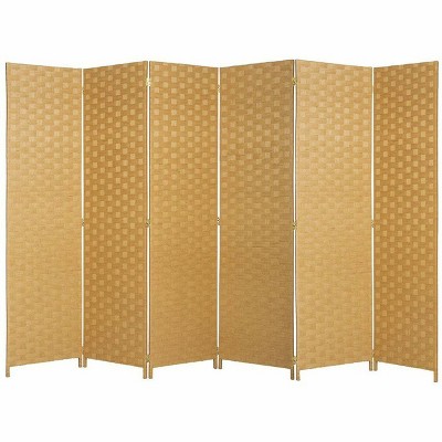 6 Panel Room Divider Natural/beige Color Wood And Bamboo Weave : Target