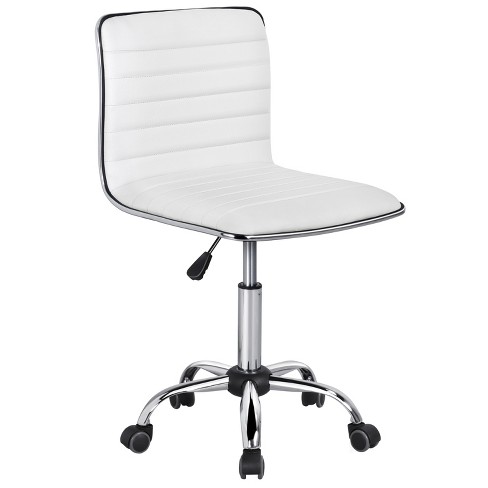 Yaheetech Pu Leather Armless Office Chair Desk Chair With Wheels, White ...