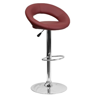 Emma And Oliver 2 Pack Red Plastic Adjustable Height Barstool - Rounded Cutout Back And Chrome ...