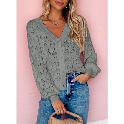 Women Long Sleeve Cardigan Open Front Button Cable Knit Sweater : Target