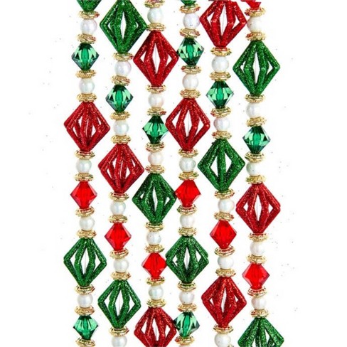 1.0 Inch Multi Colored Beaded Garland Glittered Red White Green Tree ...