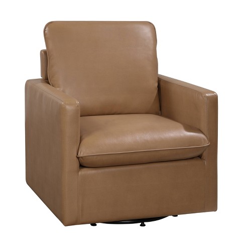 Borne Swivel Accent Chair Brown: Faux Leather Comfort, 360-degree ...