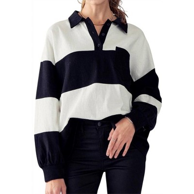 Women's Long Sleeve Striped Rugby Tee - Papermoon S : Target