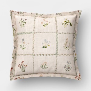 18''x18'' Woven Floral Print Checked Throw Pillow - Threshold™ : Target